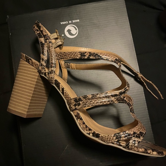 Shoes | Stylish Snakeskin Block Heel Sandals | Poshmark